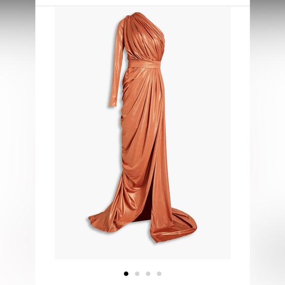 Rhea Costa | Dresses | Rhea Costa One Shoulder Draped Metallic Dress ...